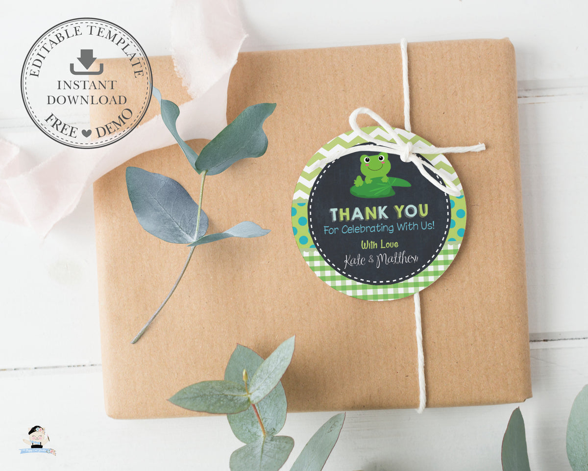 Cute Frog Green Blue 2" Circle Round Labels Editable Template - Instan ...
