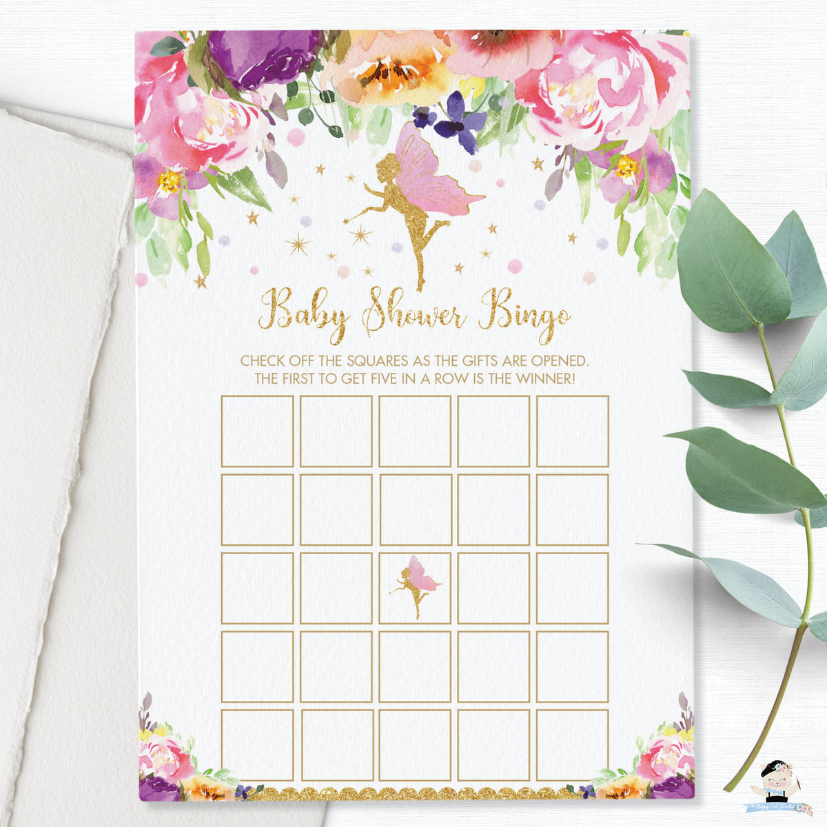 Purple Floral Fairy Baby Shower Bingo Game Fun Activity Prefilled - In ...