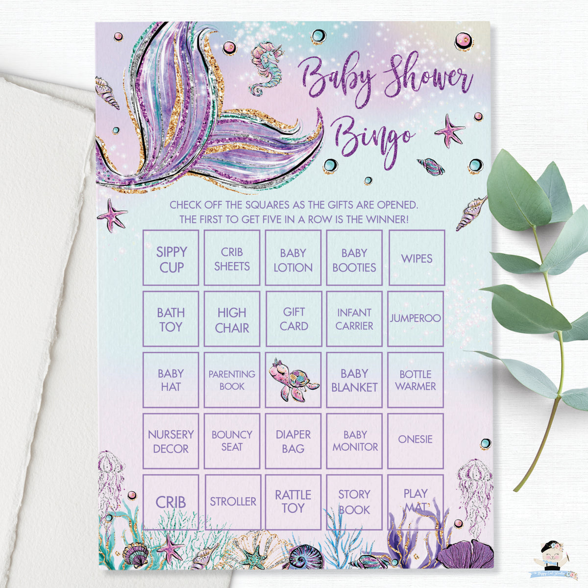 Whimsical Mermaid Pre-Filled Bingo Game Baby Shower Activity - Instant ...