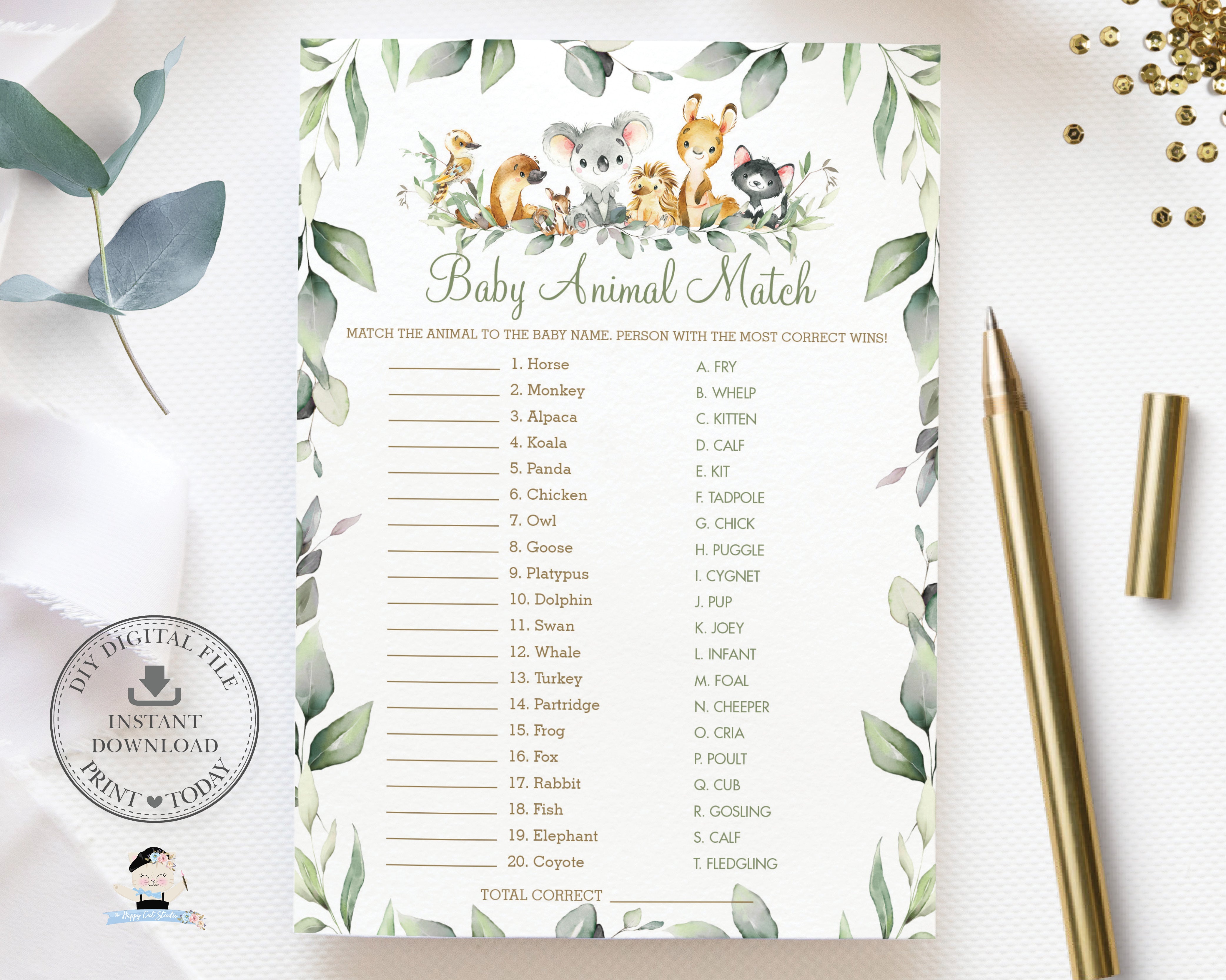 Printable Baby Animal Matching Game