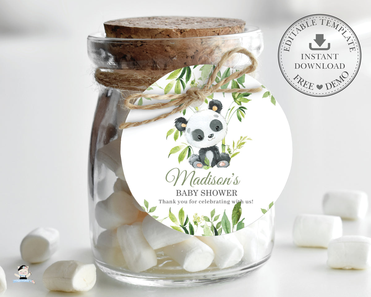 Cute Panda Bear 2" Circle Labels EDITABLE TEMPLATE , Bamboo Greenery T ...