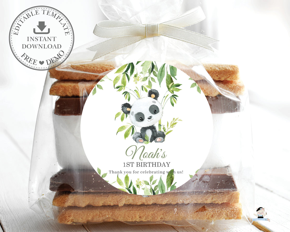 Cute Panda Bear 2" Circle Labels EDITABLE TEMPLATE , Bamboo Greenery T ...