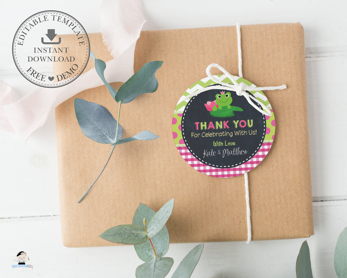 Cute Frog Pink Green 2" Circle Round Labels Editable Template - Instan ...