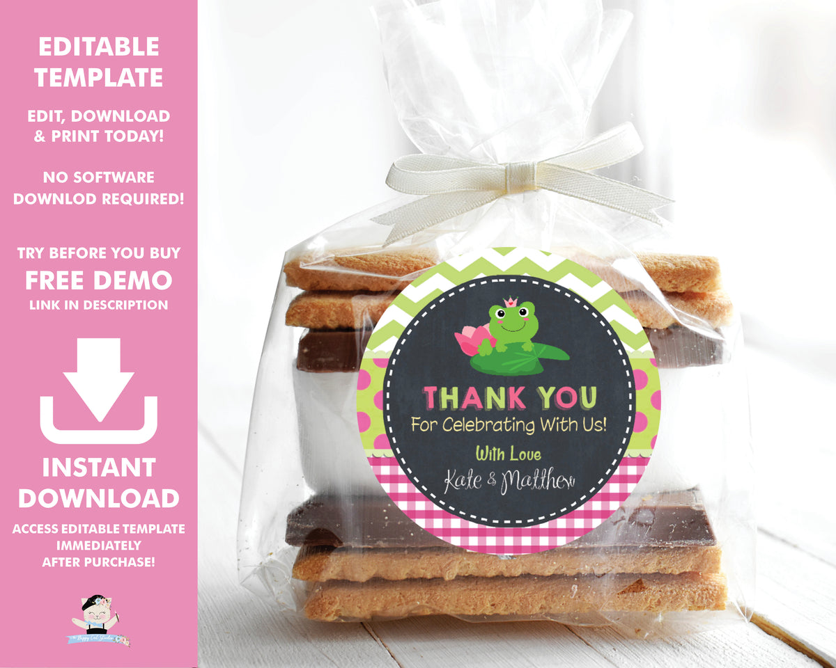 Cute Frog Pink Green 2" Circle Round Labels Editable Template - Instan ...