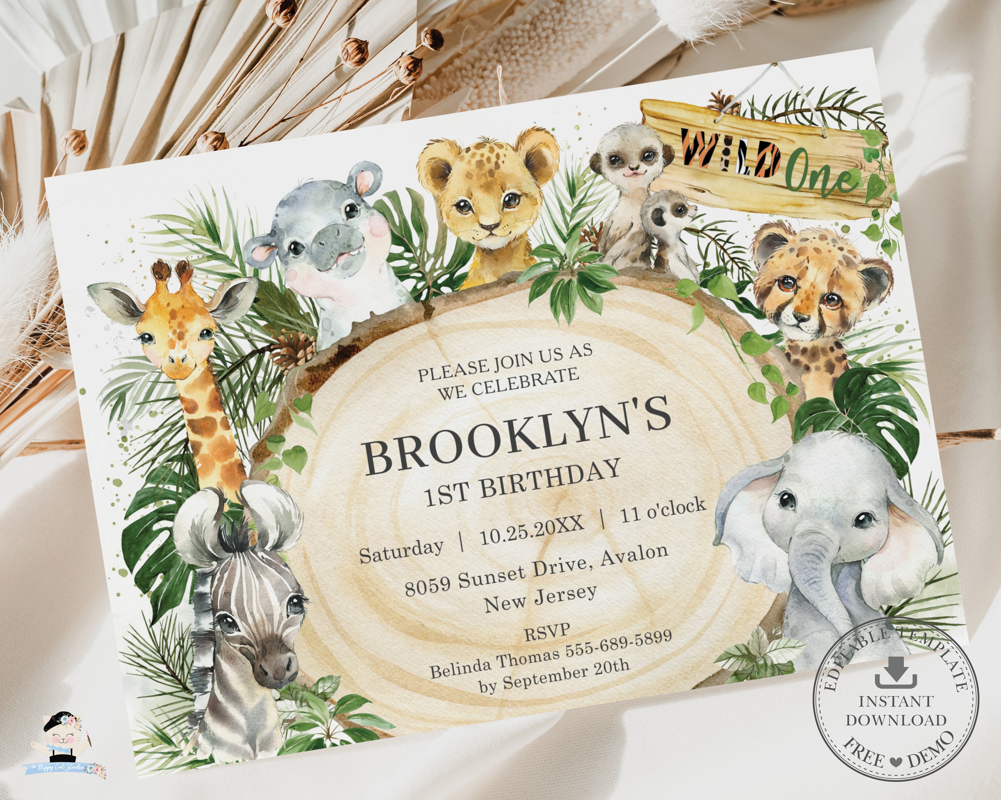 Jungle Theme Birthday Party Invitations Jungle Giraffe Girl Birthday