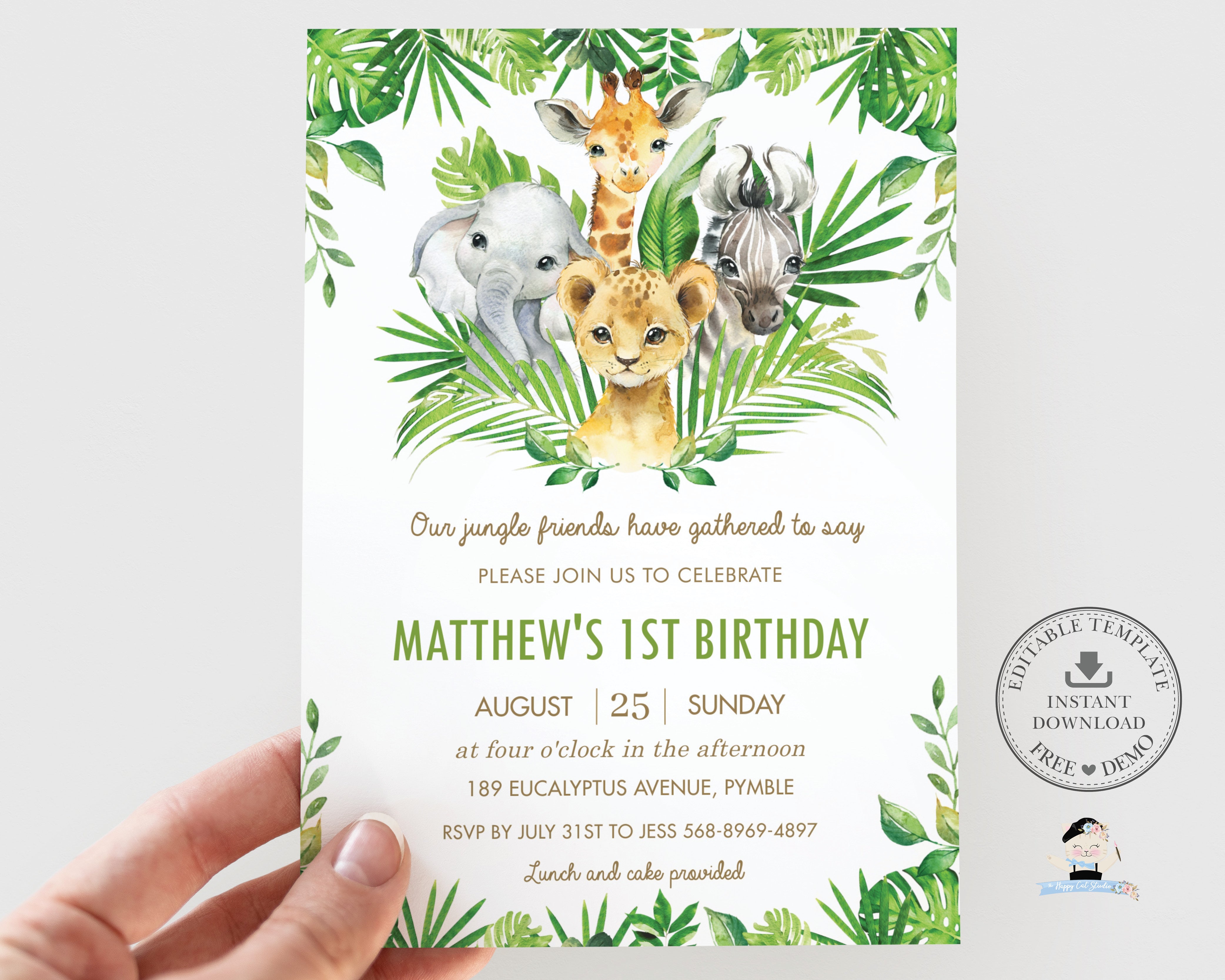 Jungle Animal Blank Invitations Templates Free PDF Invitation) Jungle