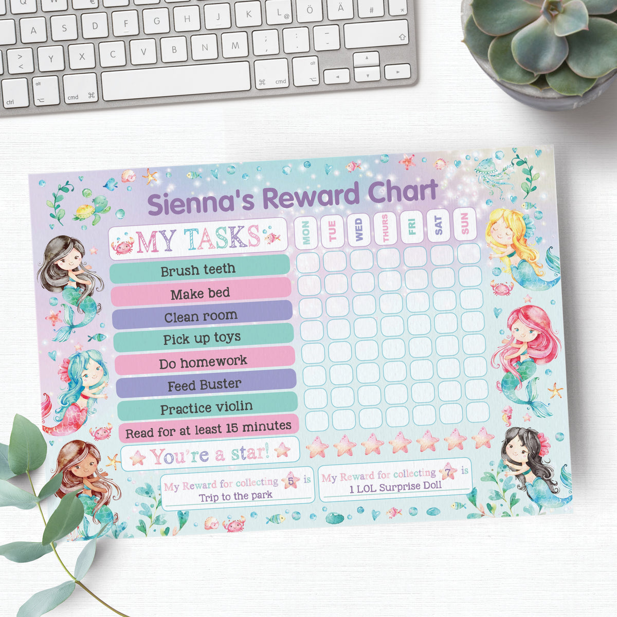 Mermaid Under the Sea Reward Chart Editable Template Personalized - In ...