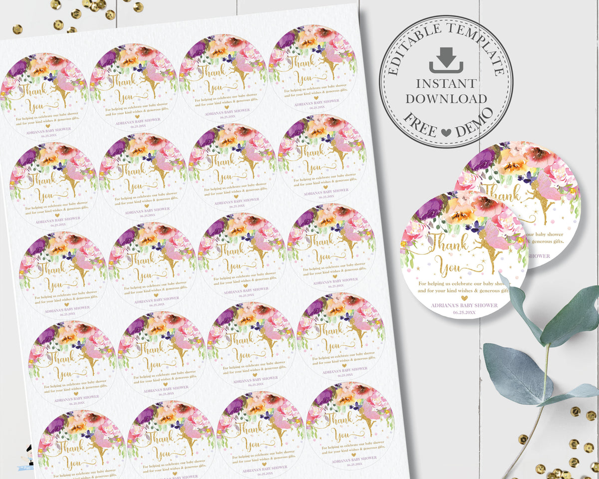 Chic Purple Pink Floral Fairy 2 Inches Round Circle Labels - Editable ...
