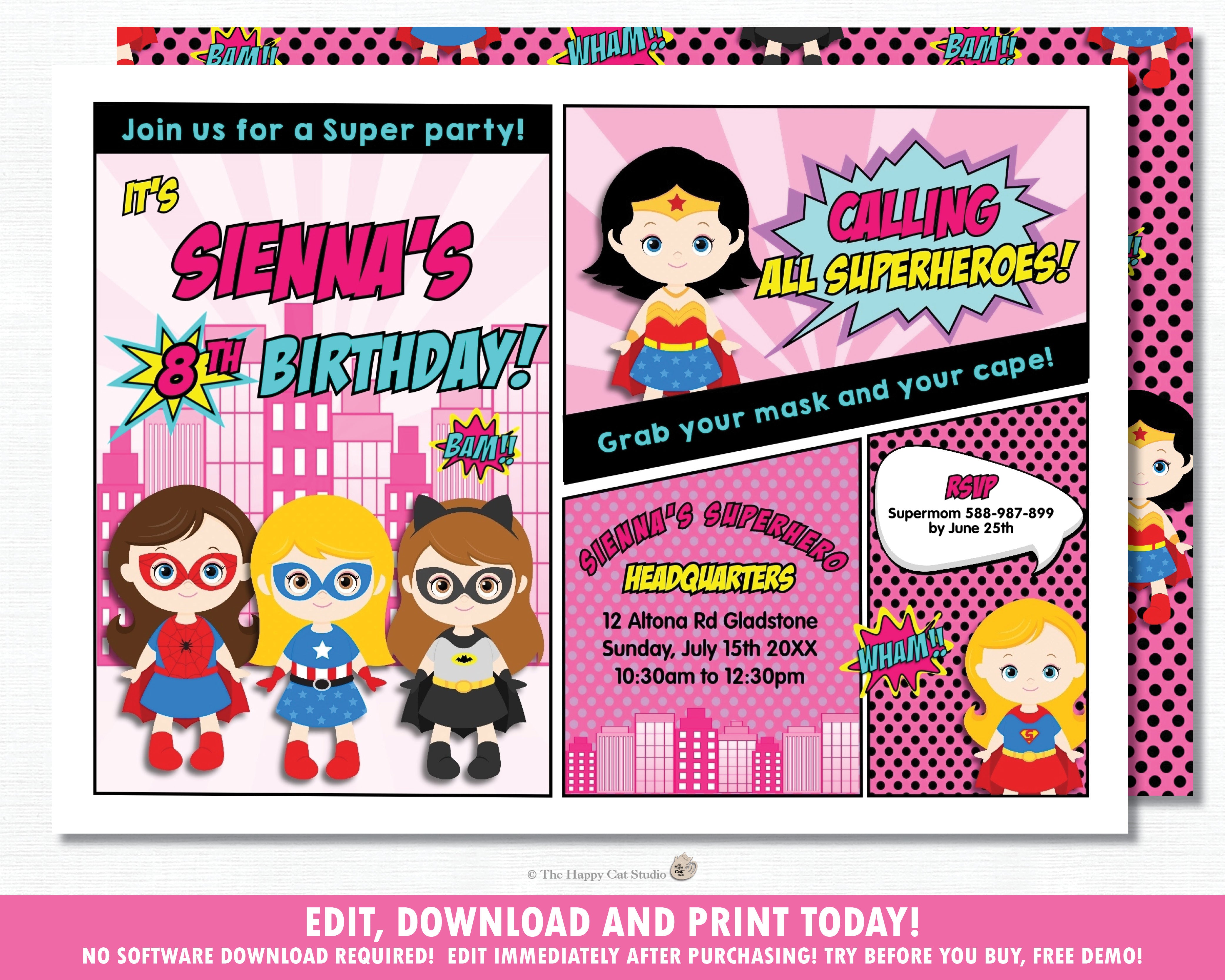 Girls Superhero Birthday Party Invitation Templates The Avengers Kids