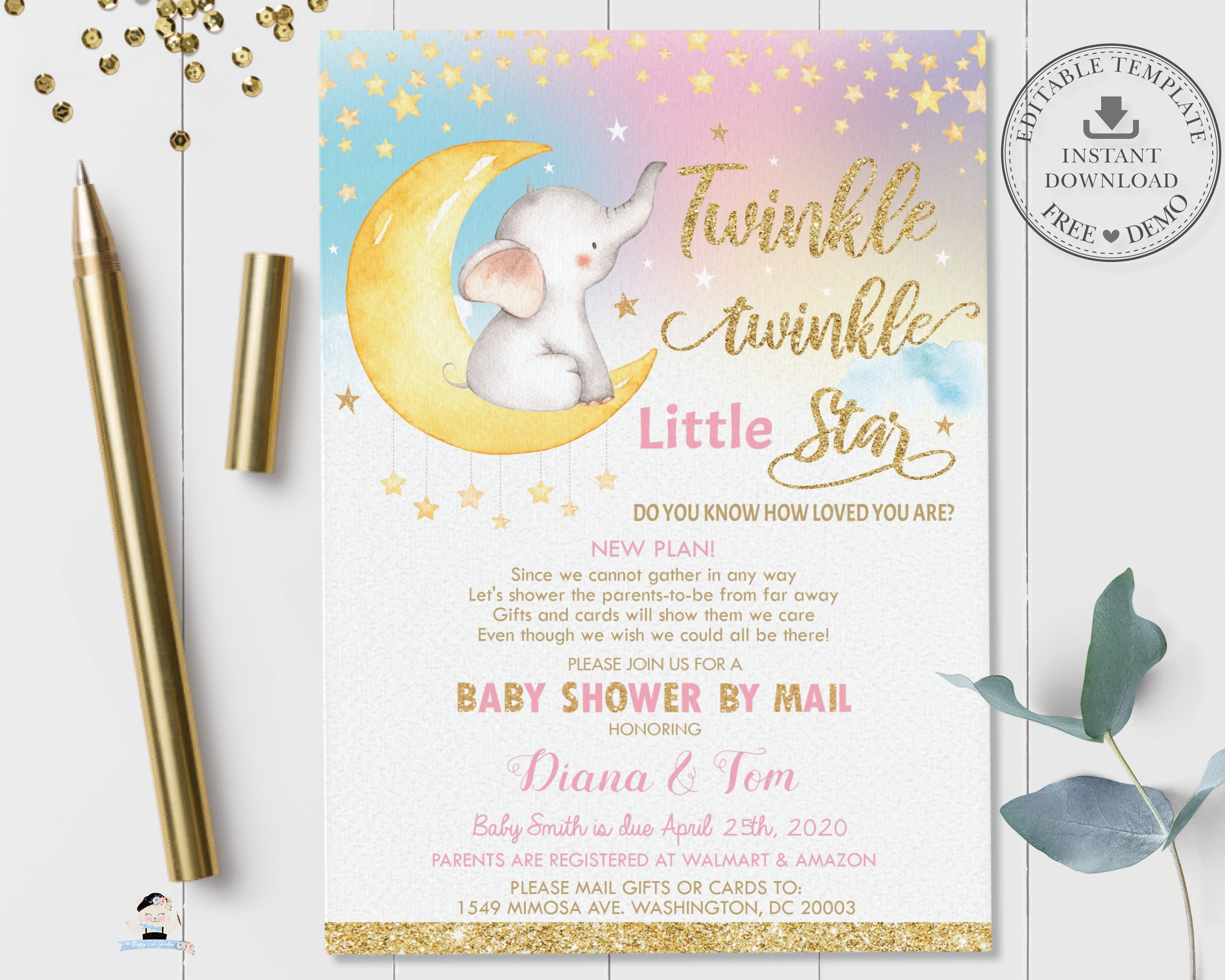 Twinkle Twinkle Little Star Baby Shower Invitations Printable Twinkle