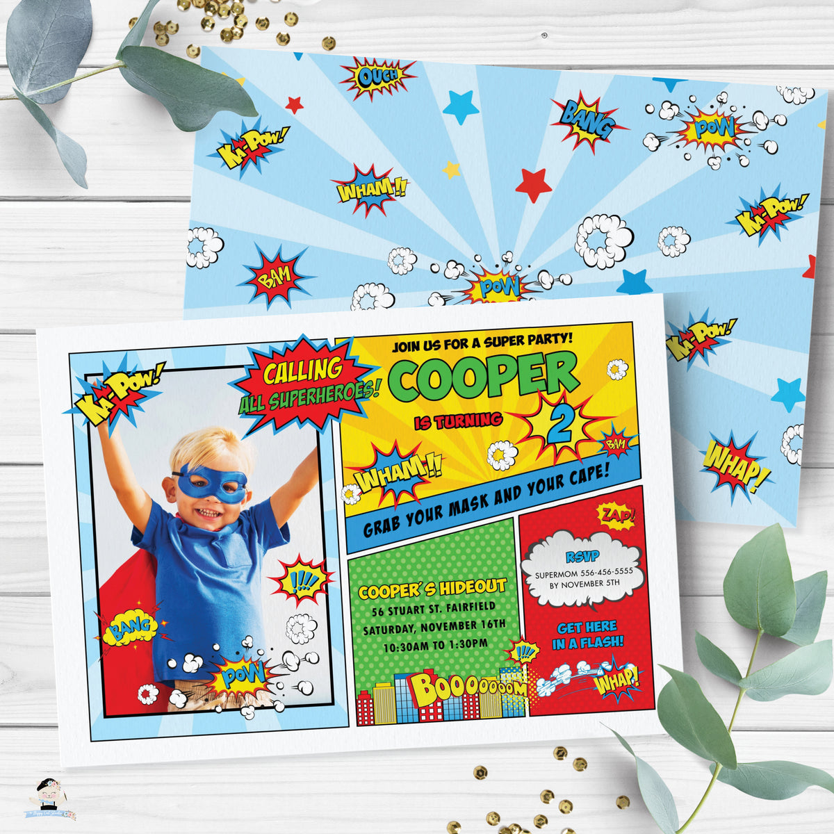 Colorful Comic Book Strips Superhero Birthday Invitation Editable Temp ...