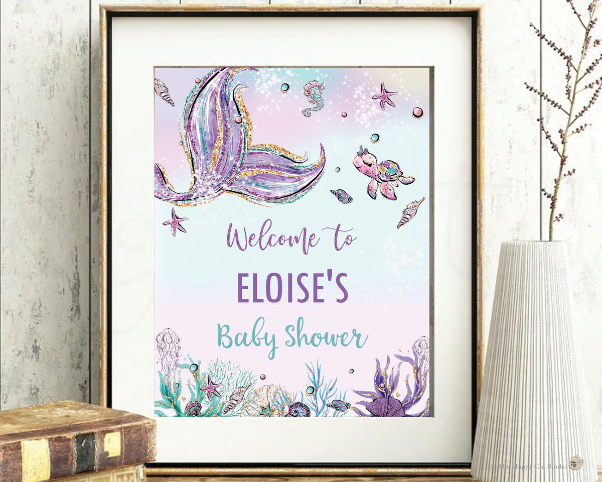 Mermaid Baby Shower Signs Personalized Welcome Sign Mosaic Board